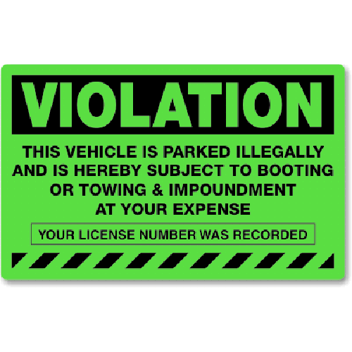 Parking Violation Stickers- Permanent- 8" x 5"H- 50/pack